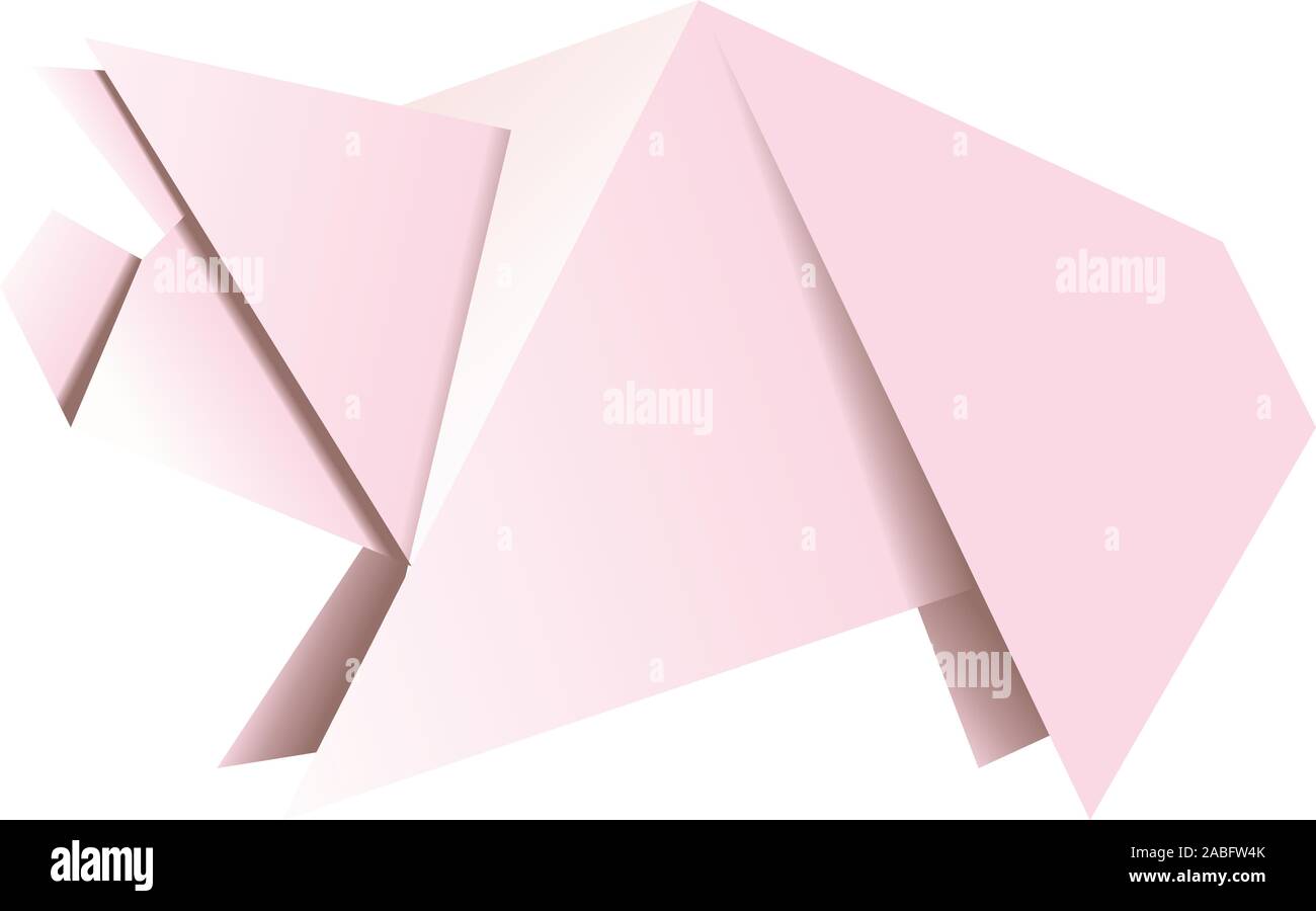Abstract origami pig made of pink folded paper illustration Stock ...