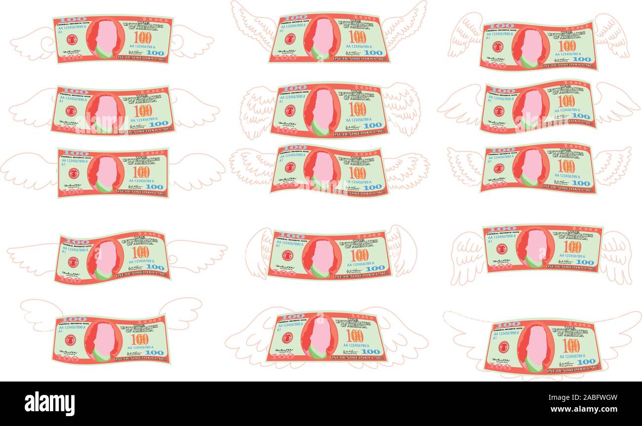 This is a illustration of Feathered Deformed 100 dollars note Stock ...