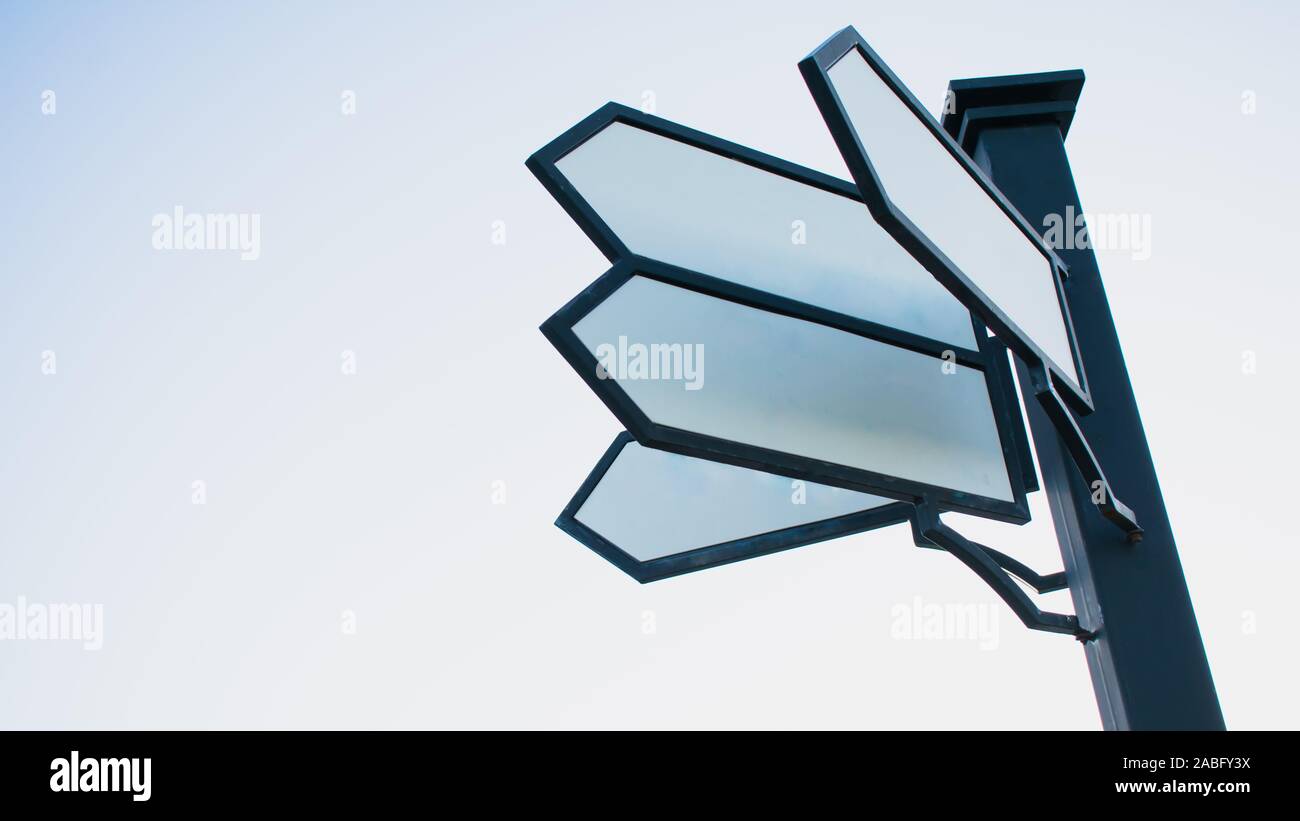 path selection concept, banner, signpost on blue sky background, free ...