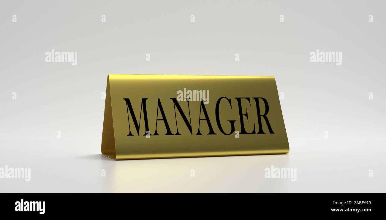Manager text metal sign gold color isolated against white background ...