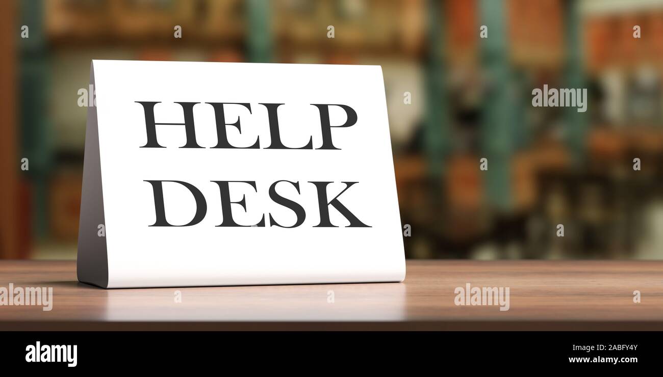 Help desk concept. Table tent Help desk text on wood desk table, copy ...
