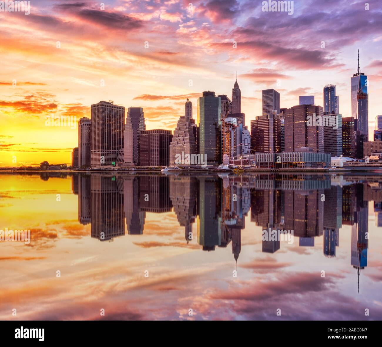 New York City Lower Manhattan at Sunset, View from Brooklyn, New York ...