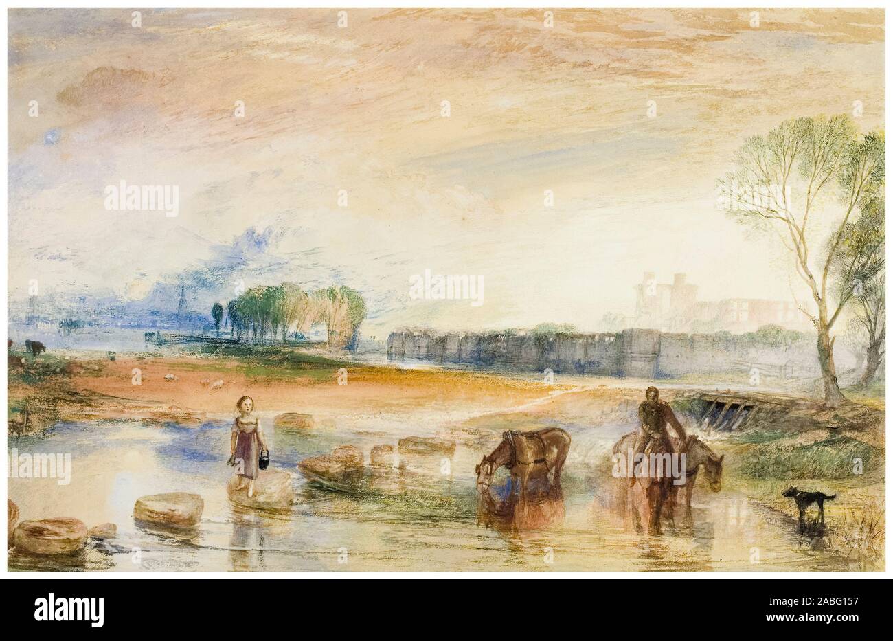 JMW Turner, Sunset and Moonrise, landscape painting, circa 1832 Stock ...