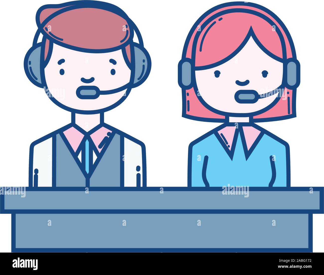 Woman and man with headphone design, Call center technical service online support service ...