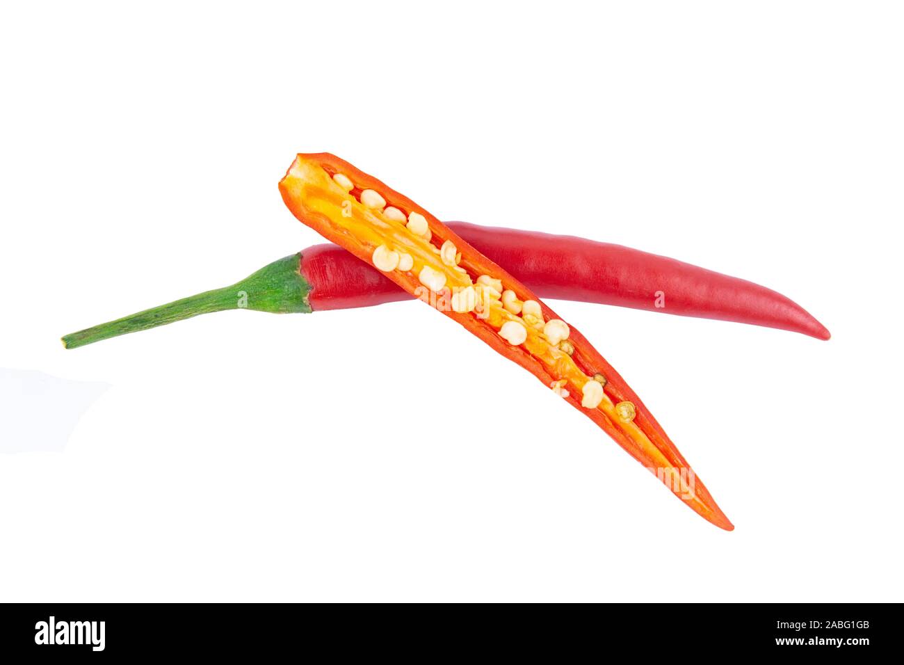 Sliced red chili or chilli pepper isolated on a white background. with ...