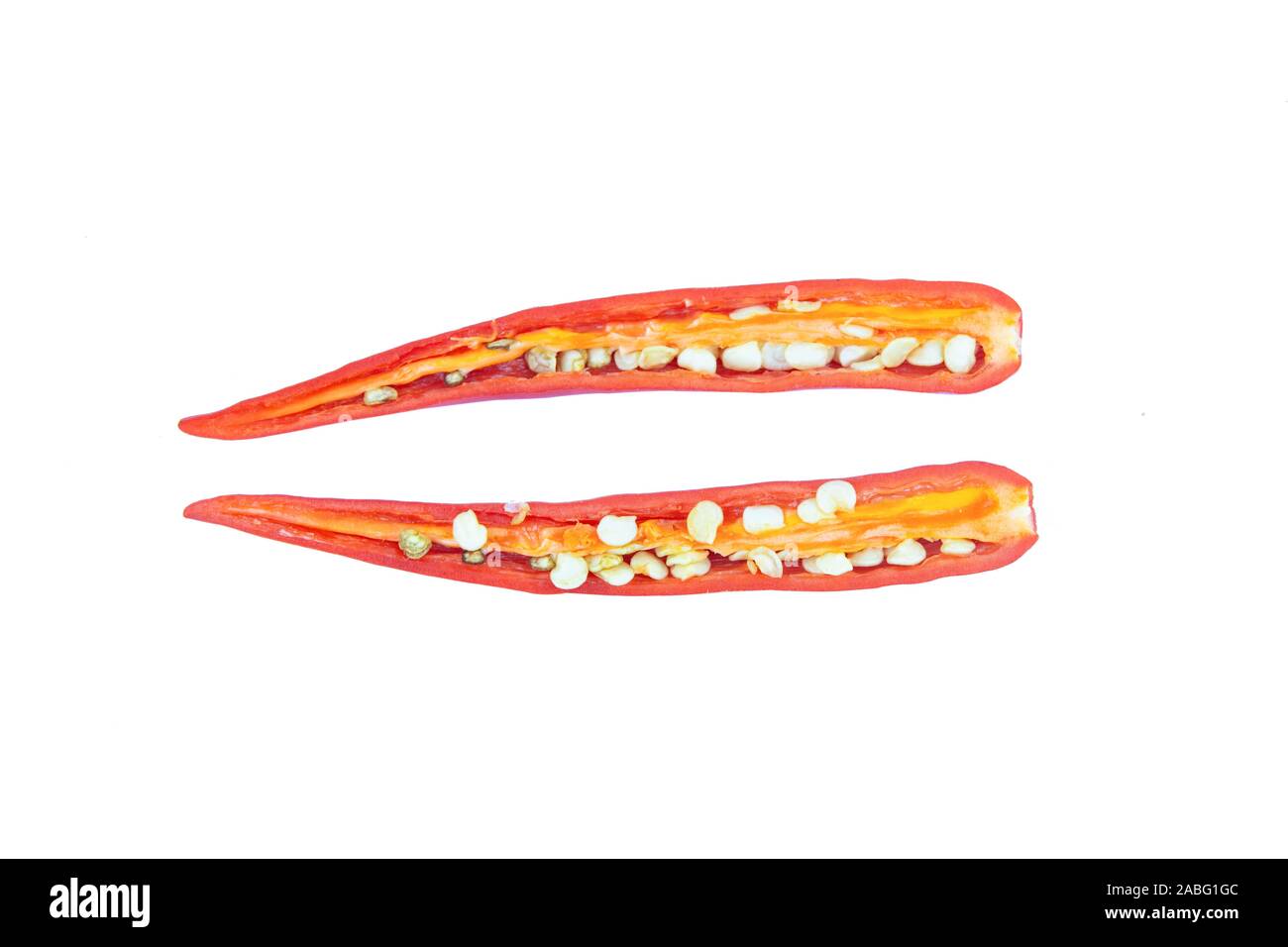 Sliced red chili or chilli pepper isolated on a white background. with ...