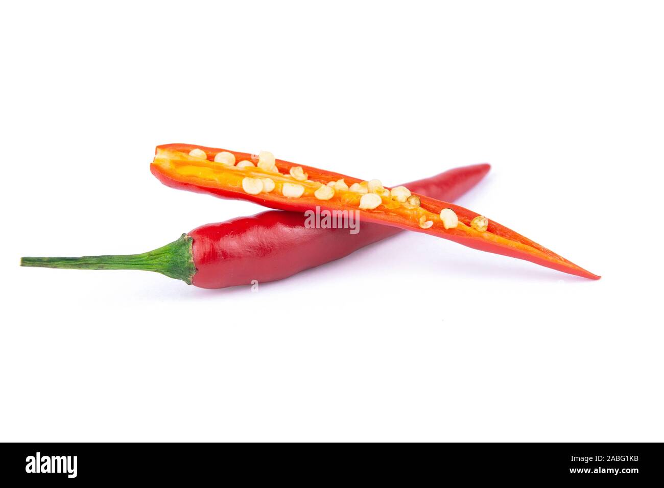 Sliced red chili or chilli pepper isolated on a white background. with ...