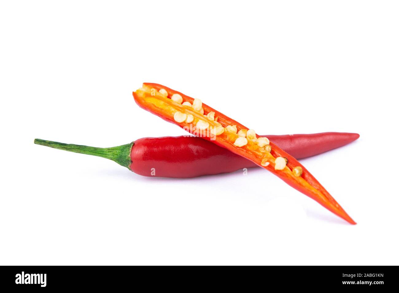Sliced red chili or chilli pepper isolated on a white background. with ...