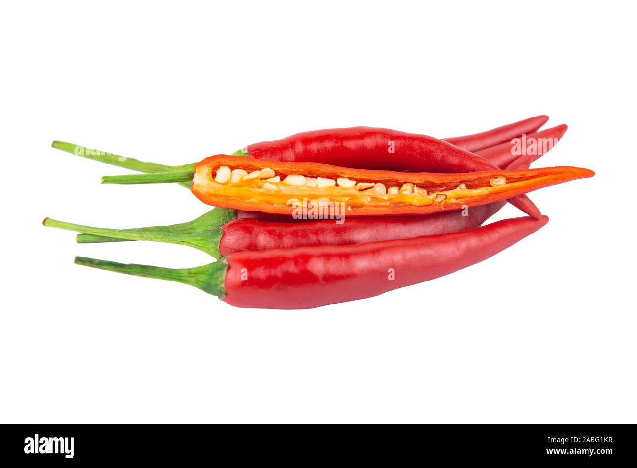 Sliced red chili or chilli pepper isolated on a white background. with ...