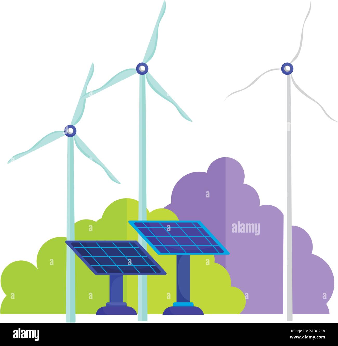 ecology wind turbine and solar panels energy vector illustration Stock ...