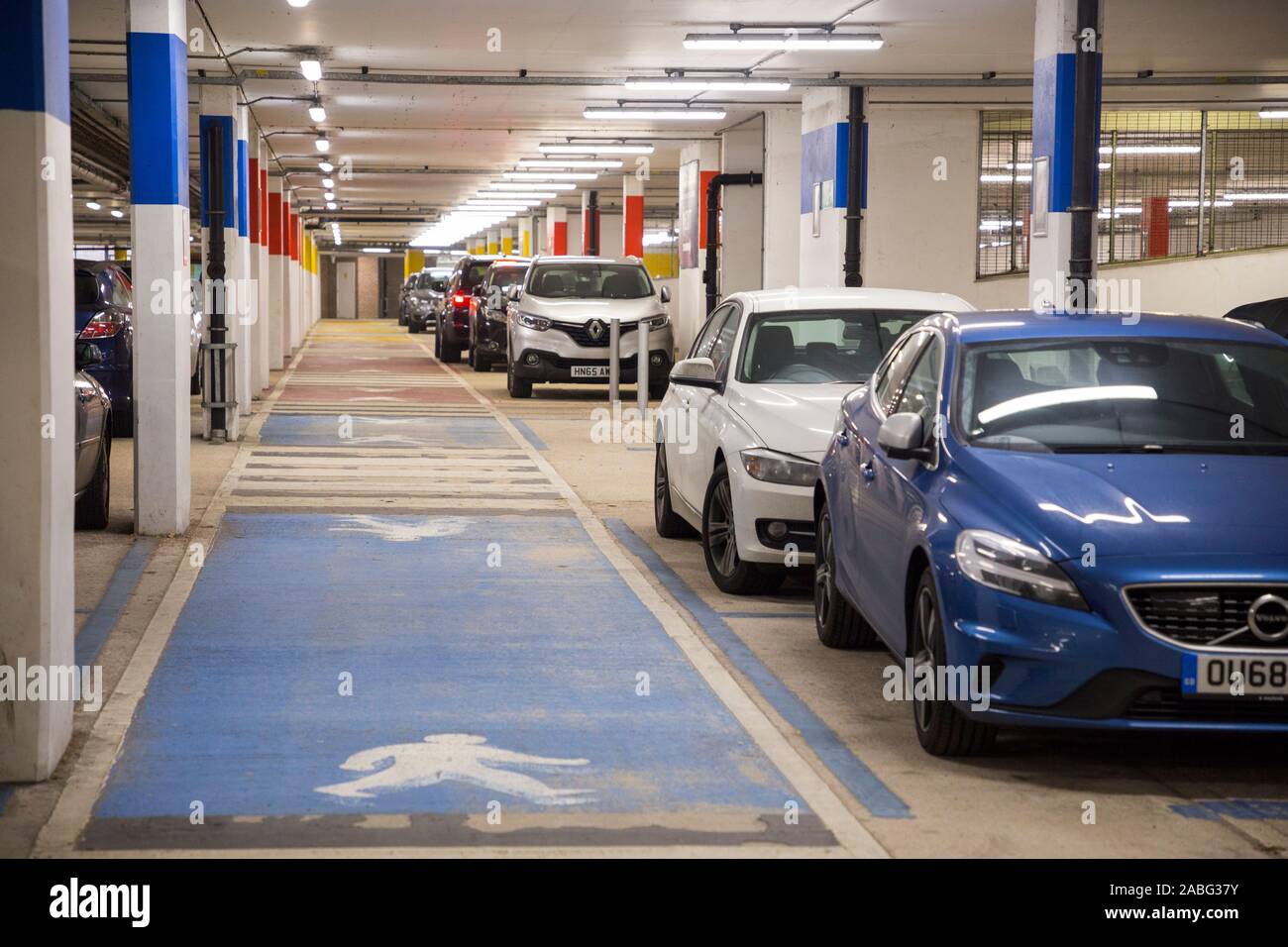 Cars parked in the car park in Admiralty Road, Portsmouth. UK. The ...