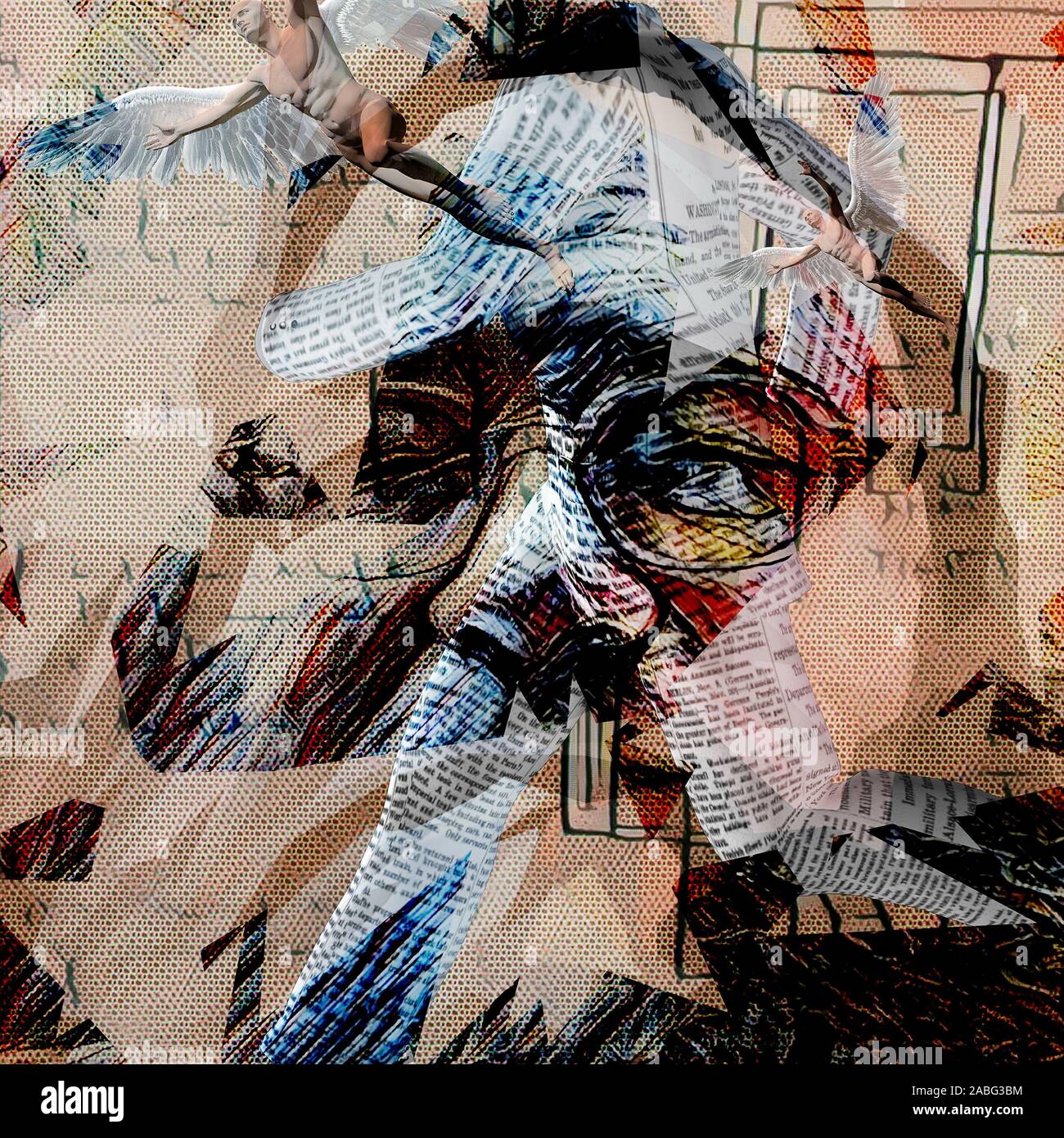 Abstract painting. Knowledge. Man's face in glasses, angels Stock Photo ...