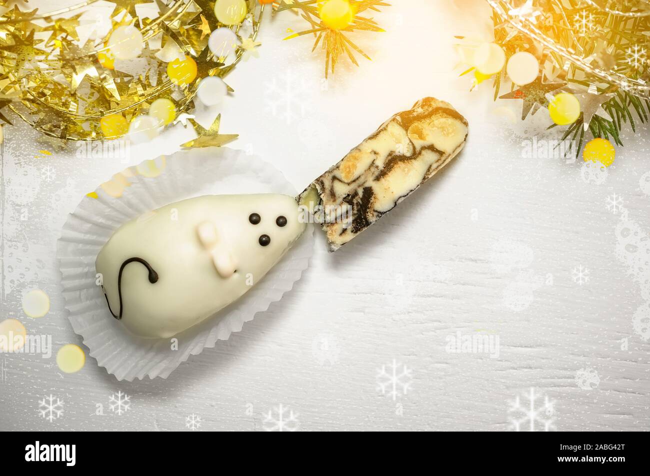 Cake in the form of a white mouse who eats Turkish delight with ...