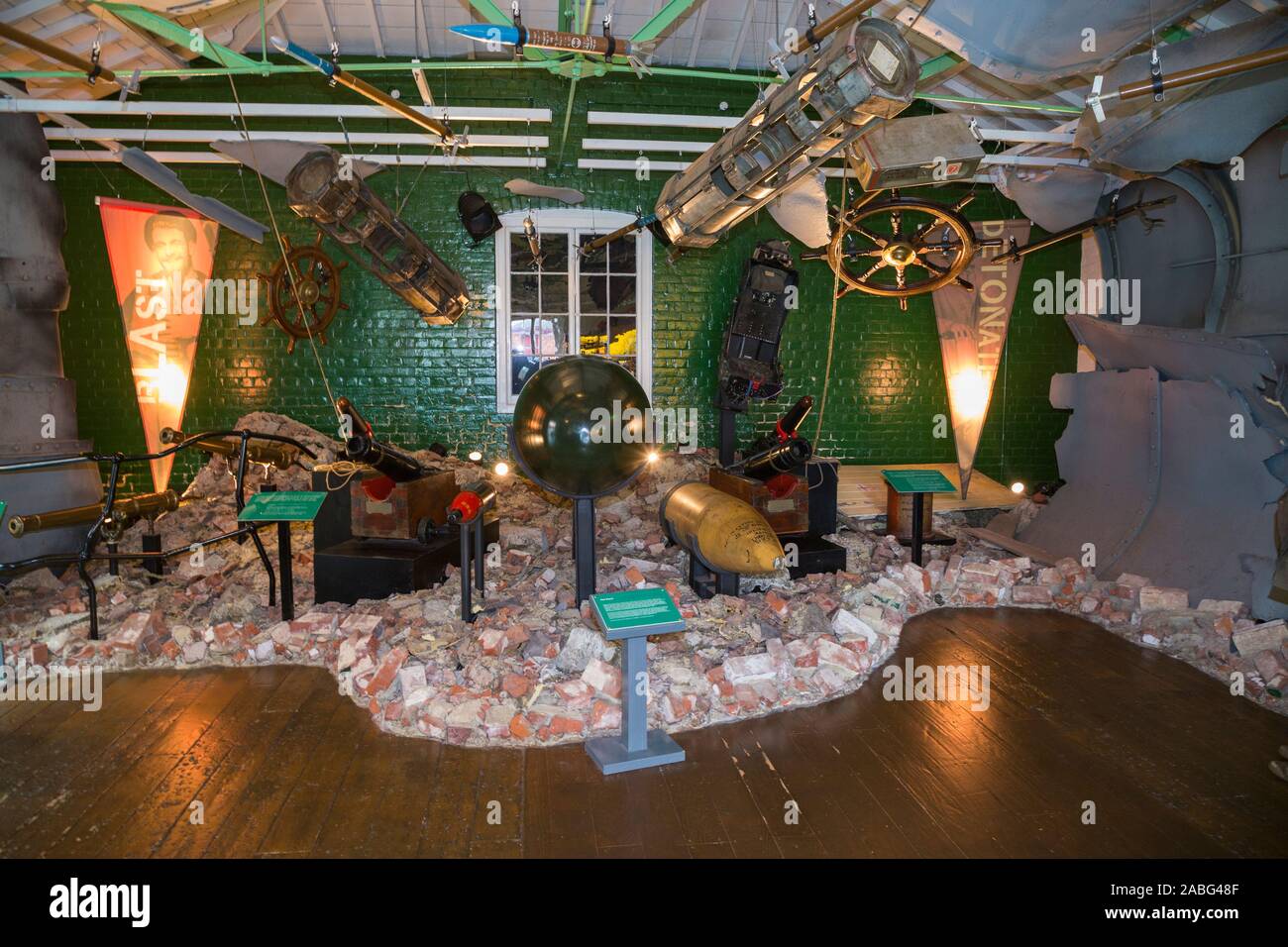 Display of armaments and bombs including the British Red Beard atomic ...