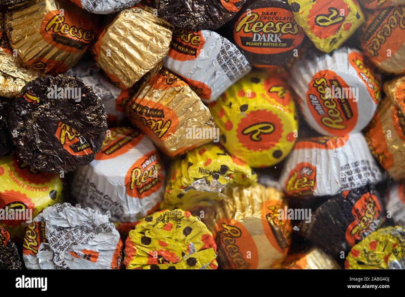 Hershey, PA USA - November 26, 2019: Foil wrapped Hershey Miniature Reese's Assorted Peanut ...