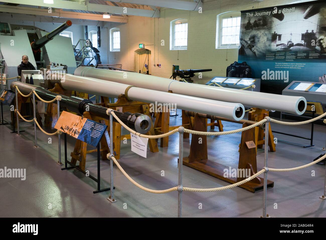 Royal Navy guns from a British warship, on display at the Explosion ...