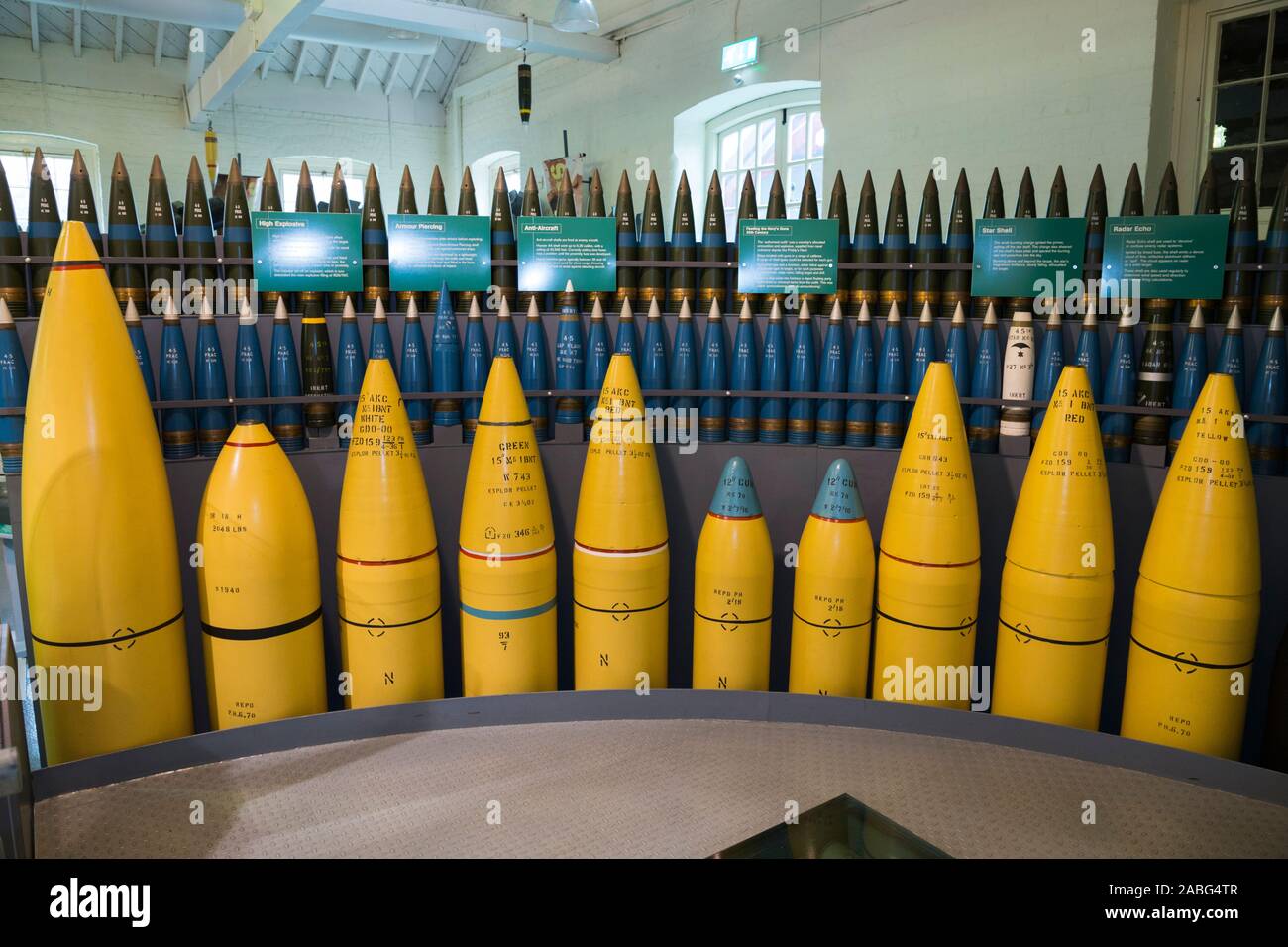 Arrangement display exhibition of explosive artillery shells for use by ...