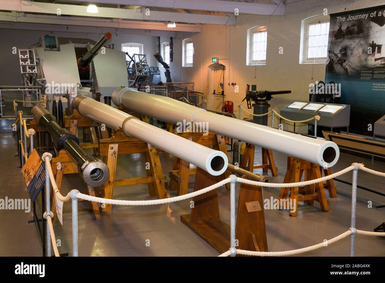 Royal Navy guns from a British warship, on display at the Explosion ...