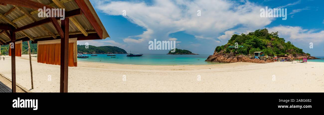 Redang Islands, Malaysia; May-2019; wooden shade in the white sand ...