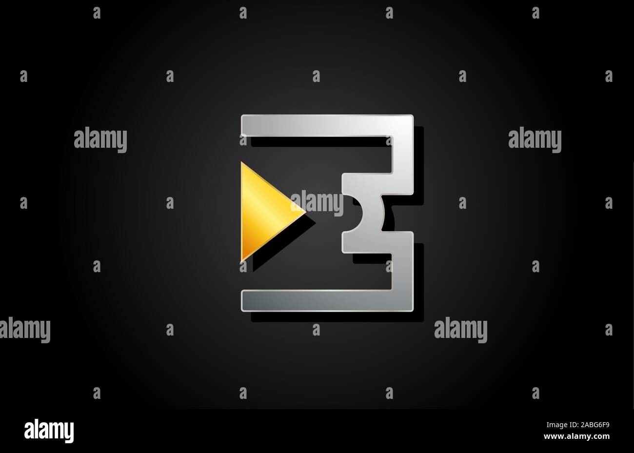 gold and silver metal letter E alphabet logo design icon for business ...
