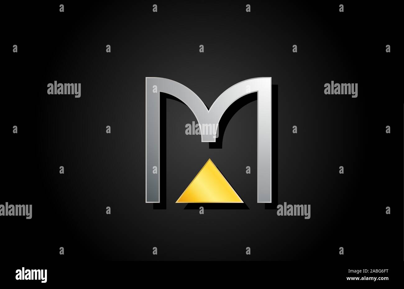 gold and silver metal letter M alphabet logo design icon for business ...