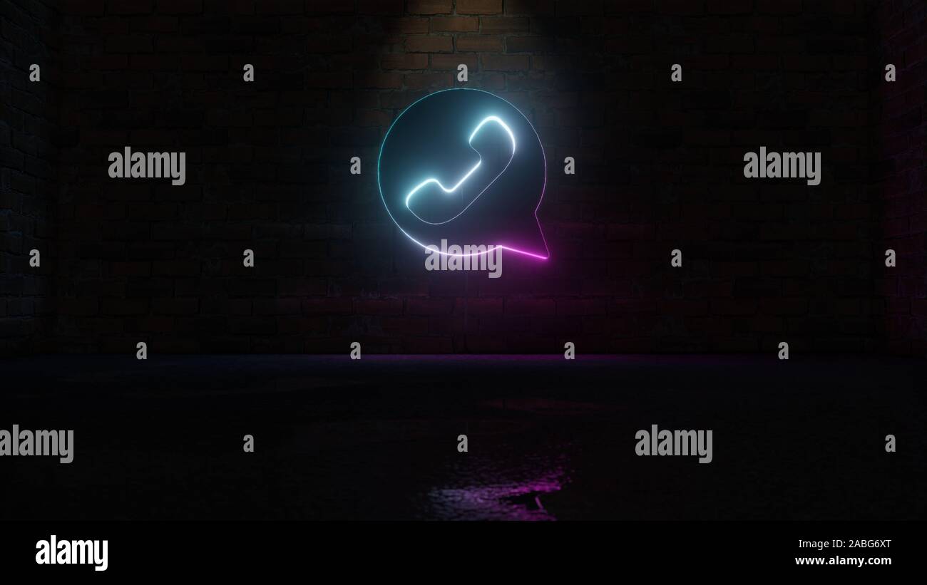 3d Rendering Of Blue Violet Neon Symbol Of Communication Bubble With Headphone Inside On Dark