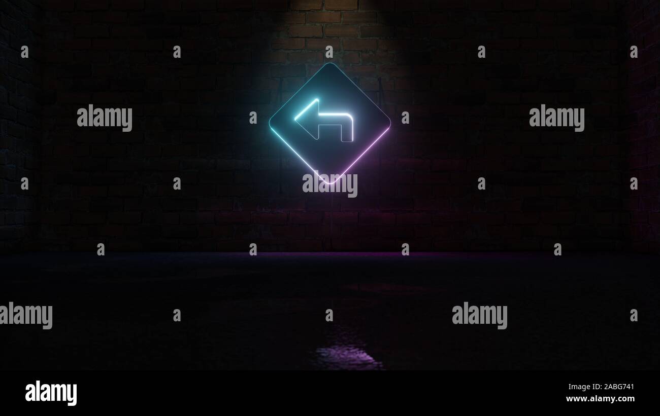 3D rendering of blue violet neon symbol of lozenge traffic sign with ...