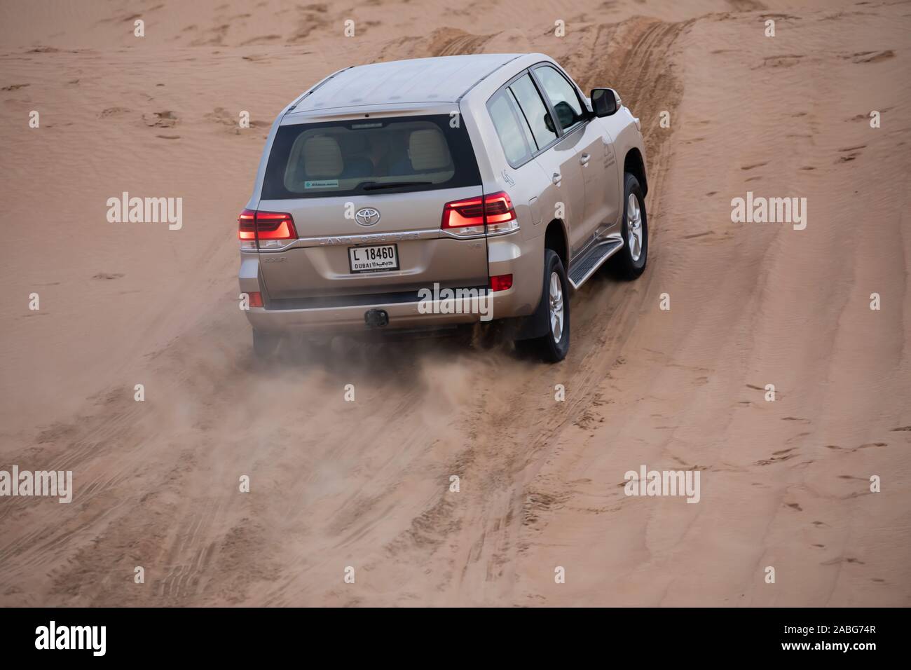 4X4 Land Cruiser in the Sahara Desert, Dubai during a desert safari ...