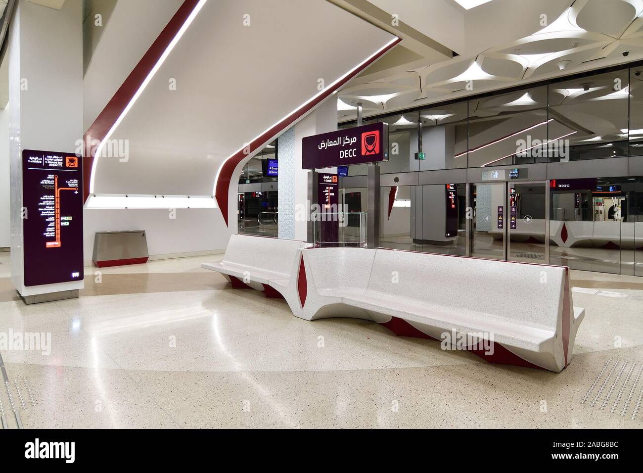 Doha, Qatar - Nov 20. 2019. The interior of DECC metro station Stock ...