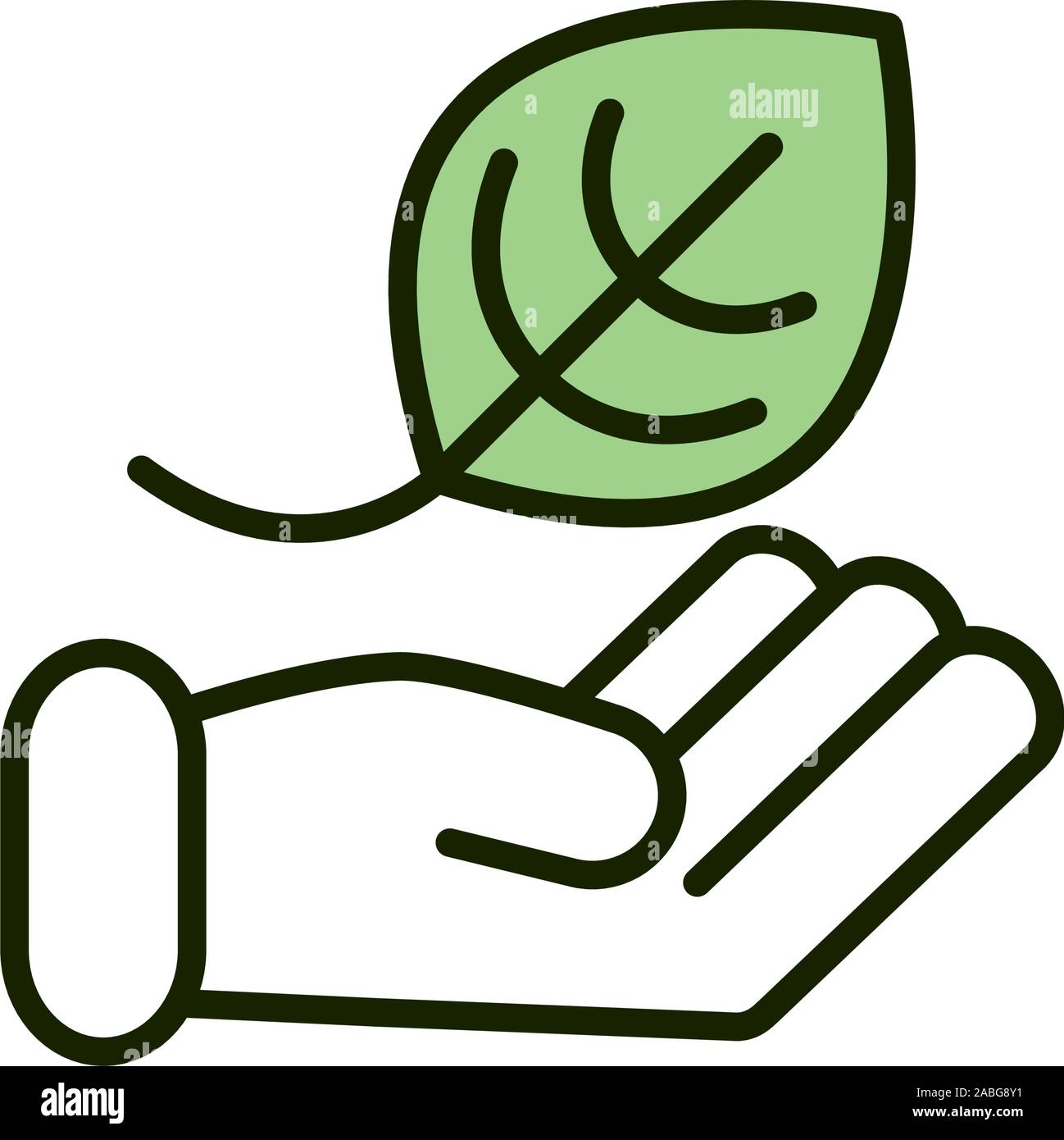 hand with leaf environment ecology line and fill vector illustration ...