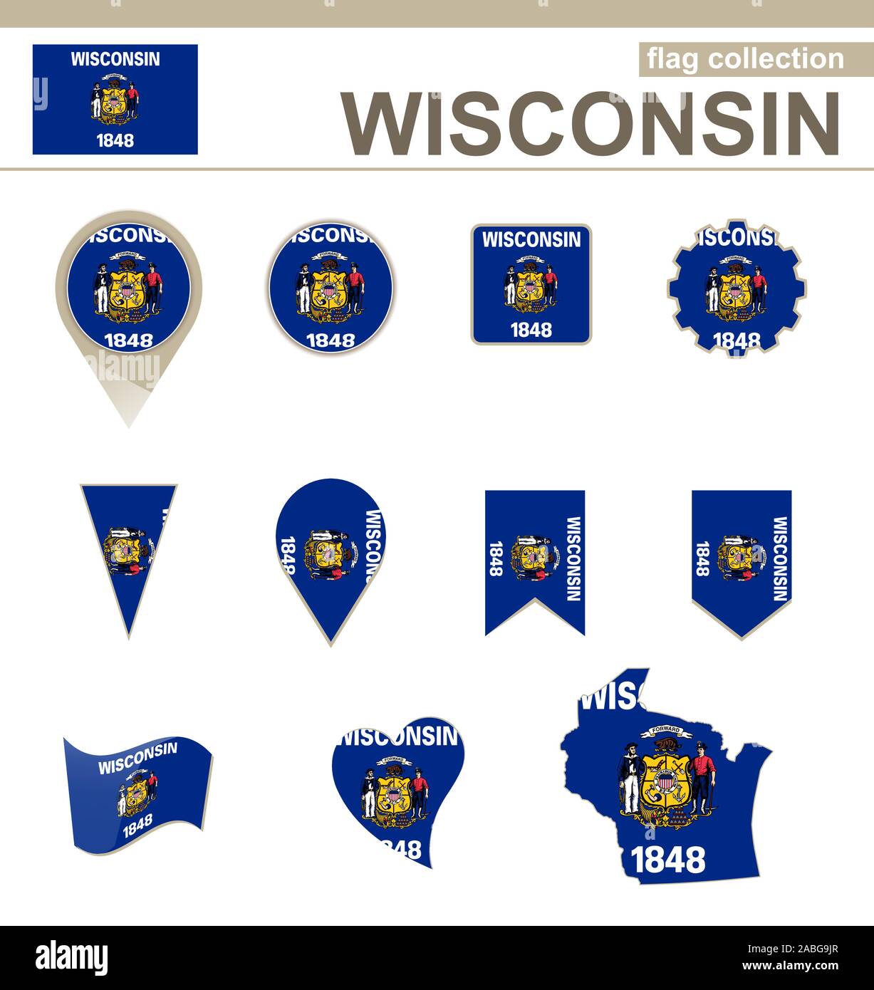 Wisconsin Flag Collection, USA State, 12 versions Stock Vector Image ...