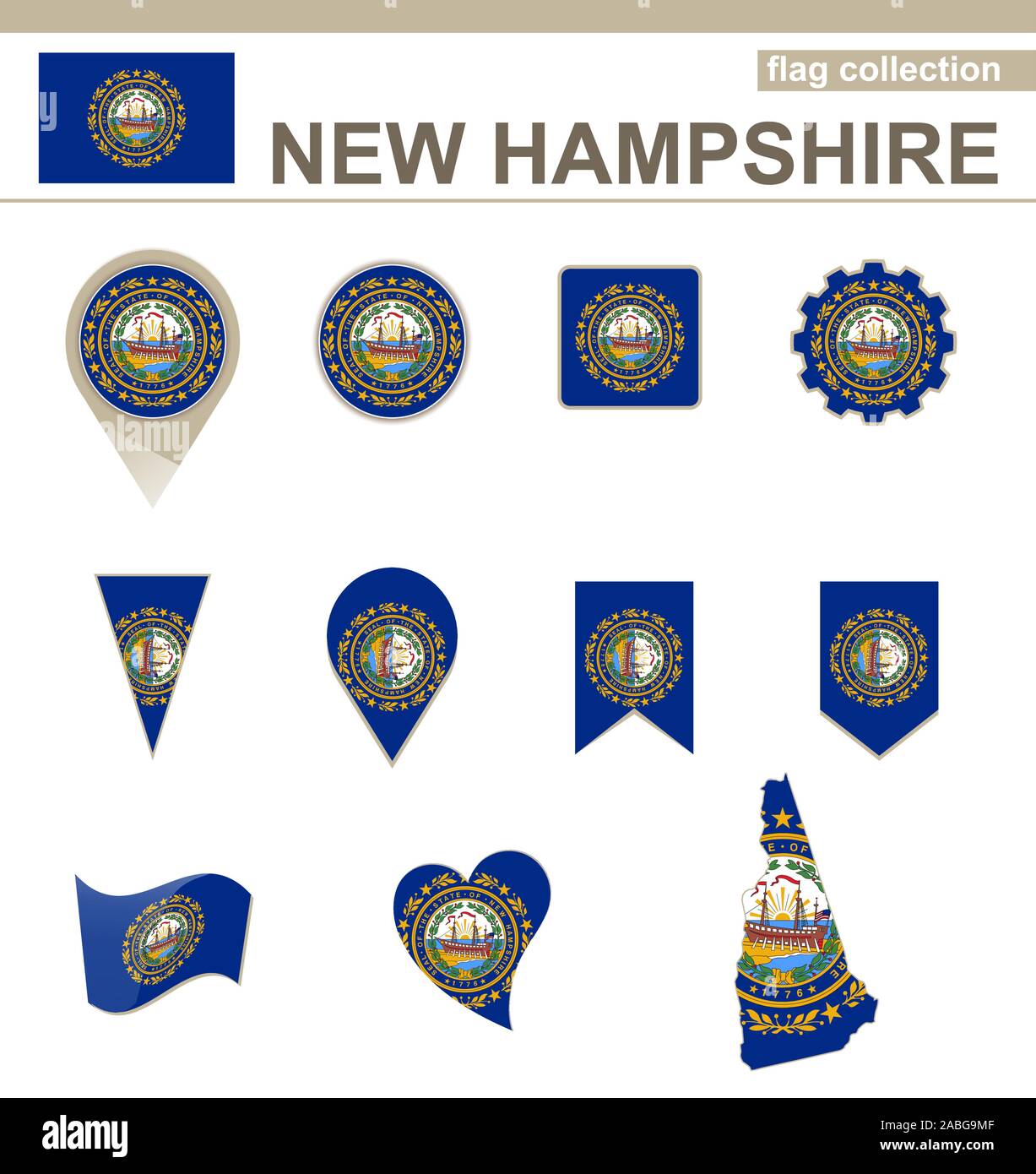 New Hampshire Flag Collection, USA State, 12 versions Stock Vector ...