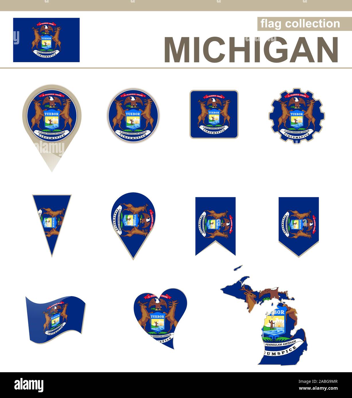 Michigan Flag Collection, USA State, 12 versions Stock Vector Image ...