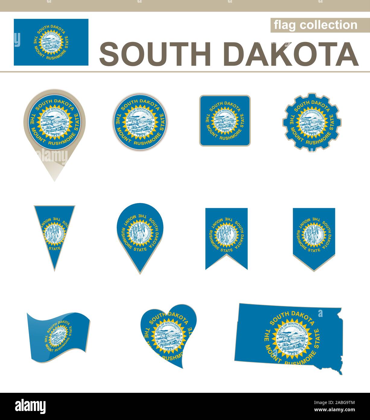 South Dakota Flag Collection, USA State, 12 versions Stock Vector Image ...