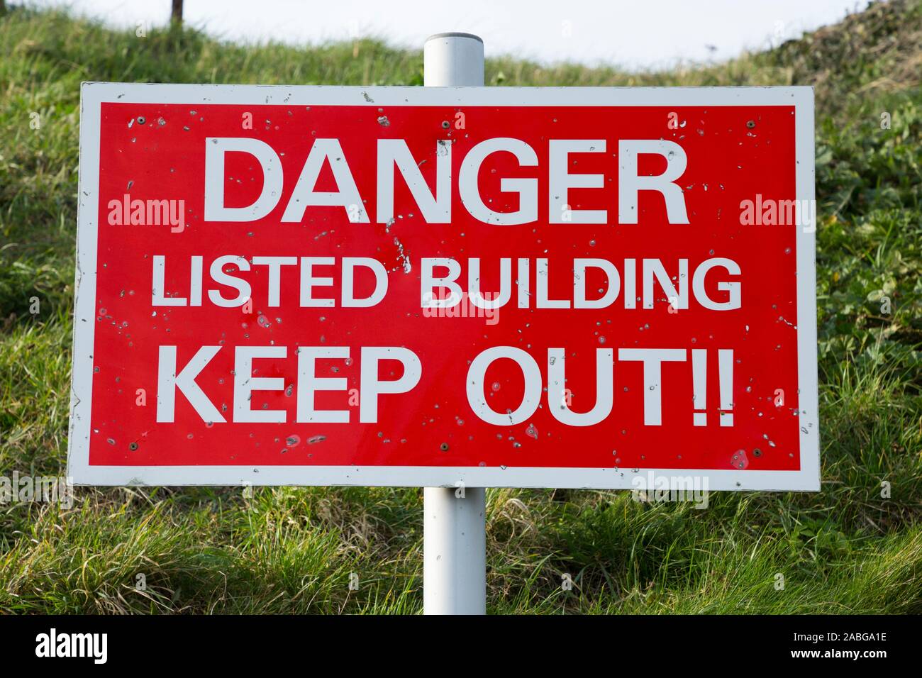 Listed building keep out sign, and danger signs at a former MOD ...