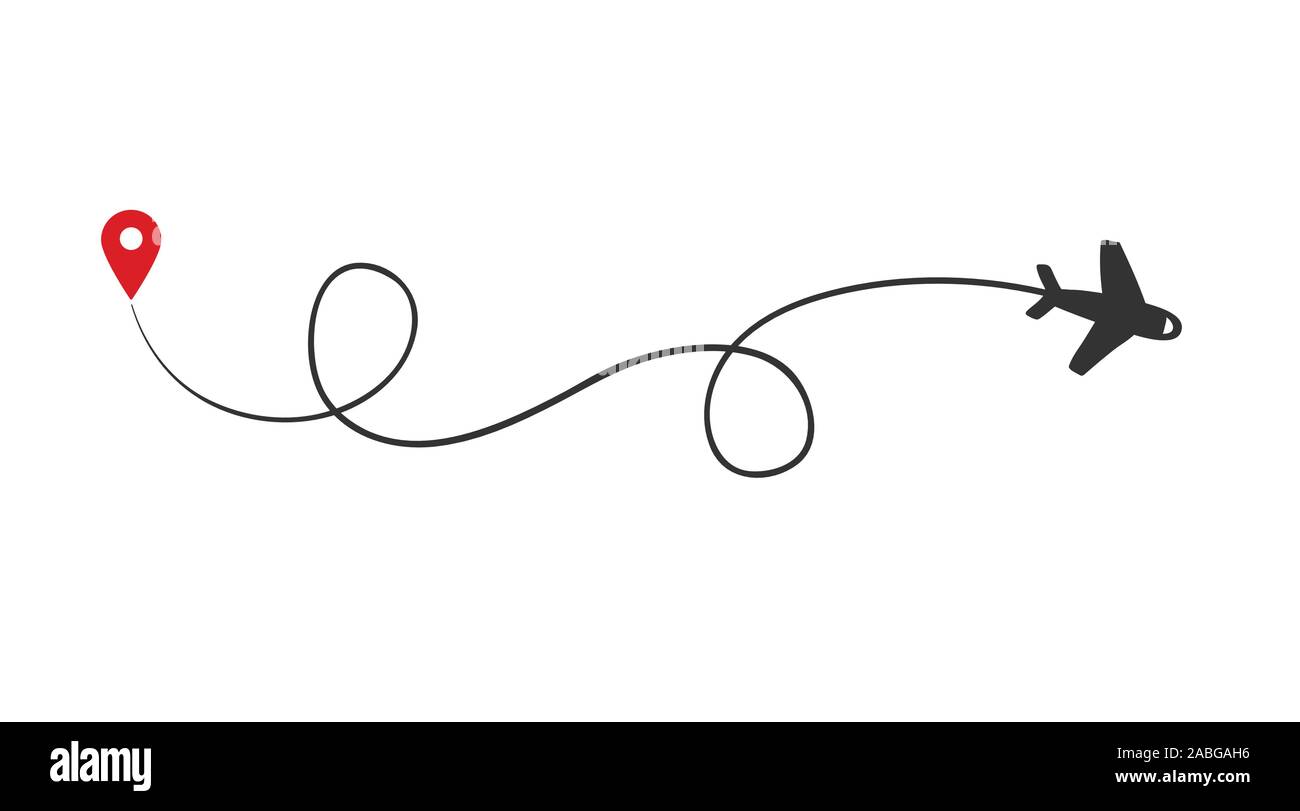 Black line of the plane. Airplane flight path with dash line and dash ...