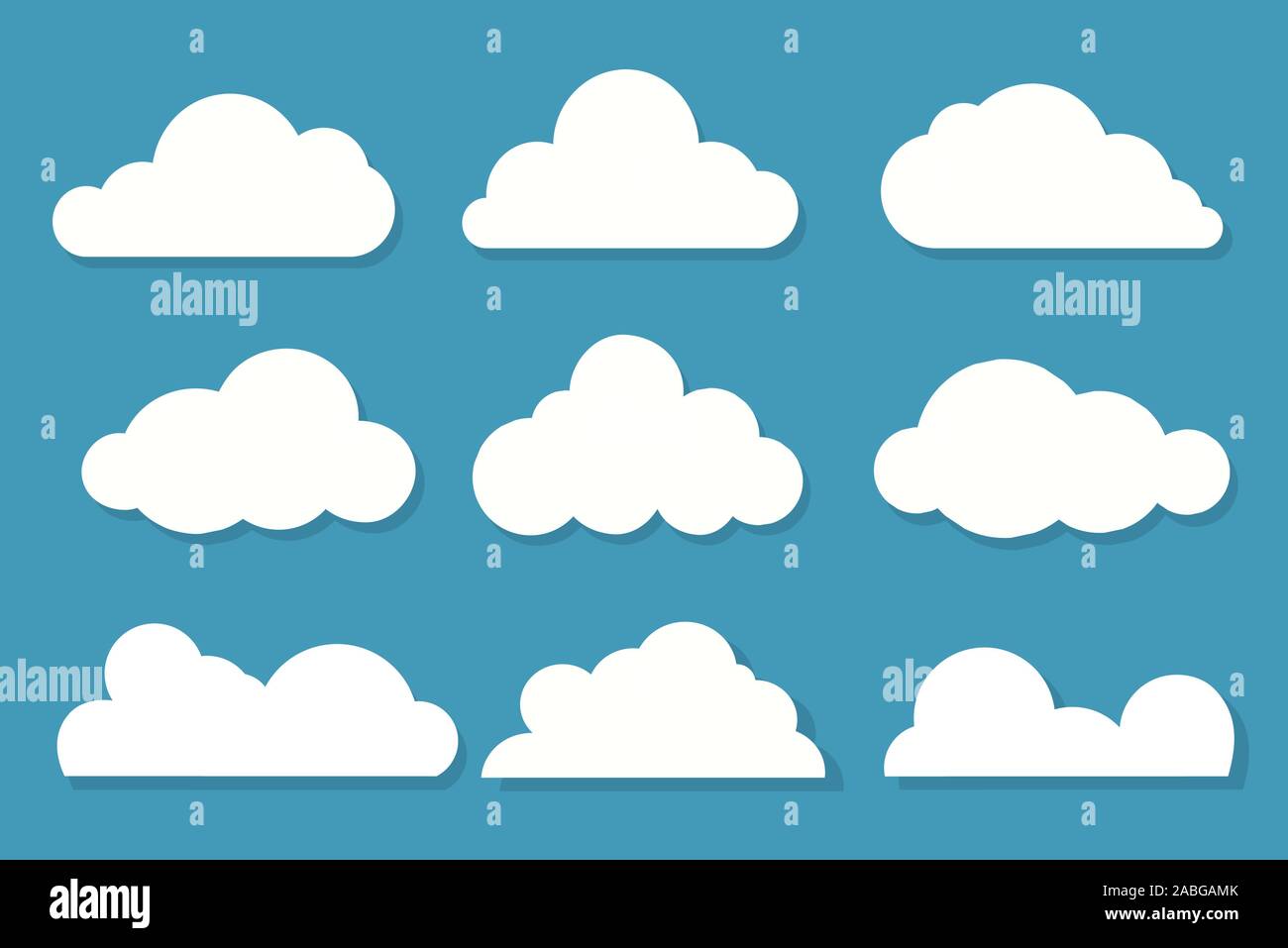 White clouds flat design set on blue sky background. Vector Stock ...