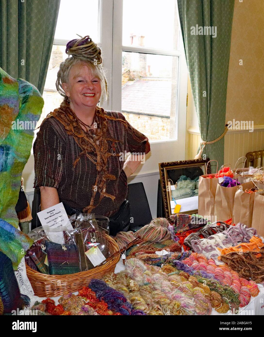 Nanny Lynn of Art Felt Designs at Masham sheep fair 2019. She is ...
