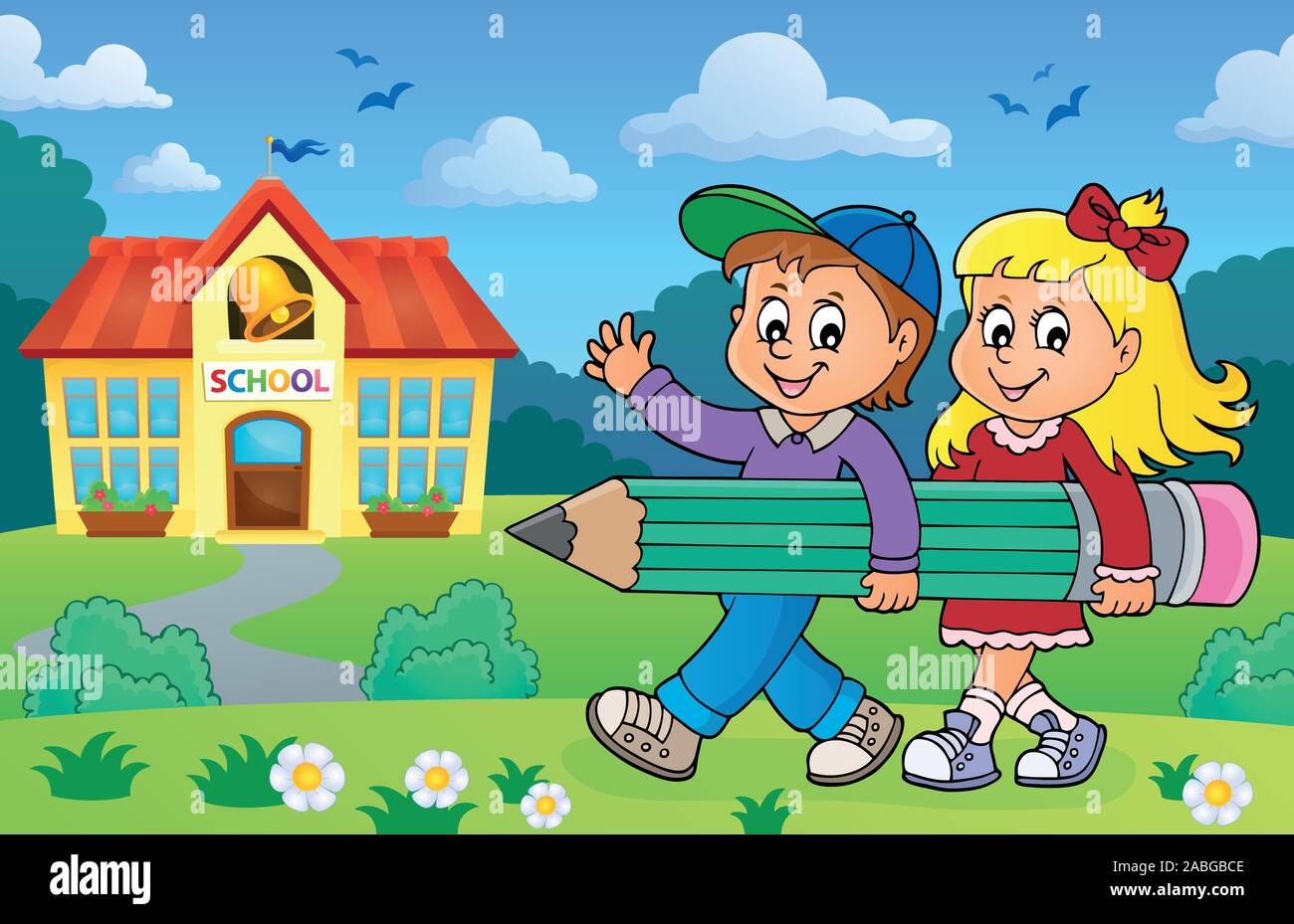 Children holding big pencil image 2 - eps10 vector illustration Stock ...
