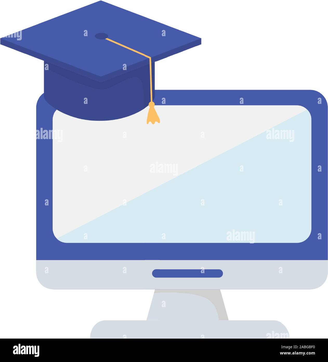 computer graduation hat school learning online vector illustration ...