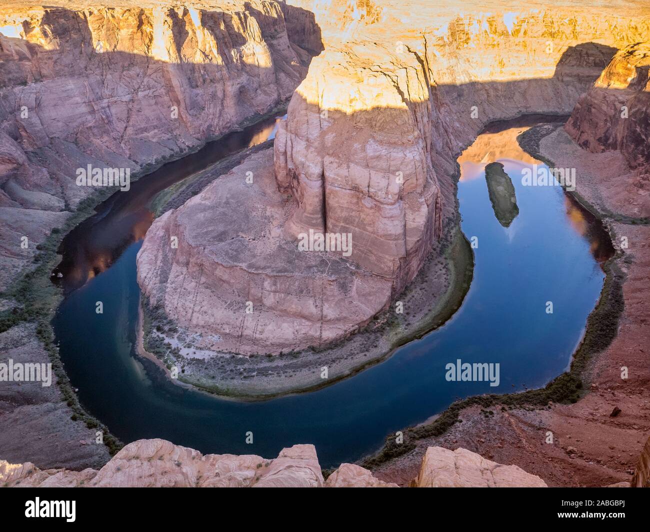 Famous Horseshoe bend shot from high vintage point at Arizona, USA ...