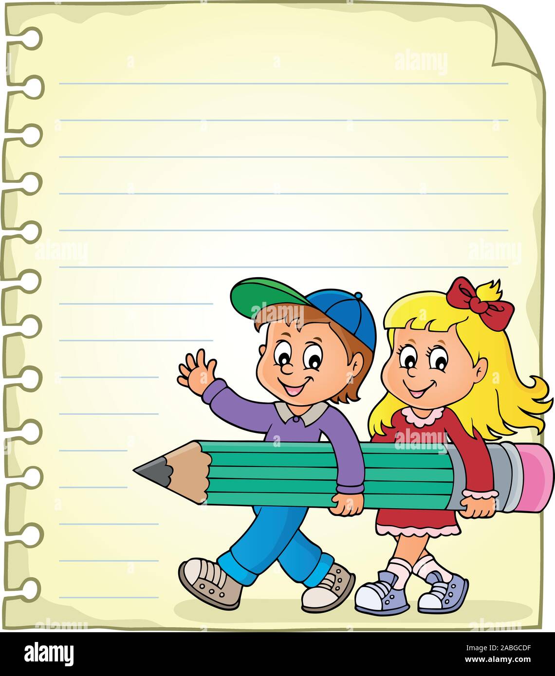 Notepad page with children and pencil - eps10 vector illustration Stock ...