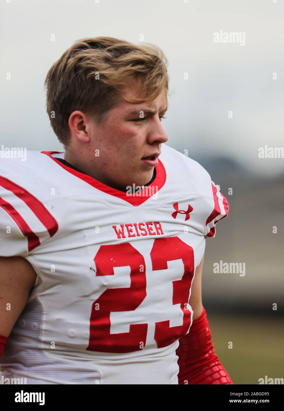 Football action with Weiser vs Timberlake in Spirit Lake, Idaho Stock ...