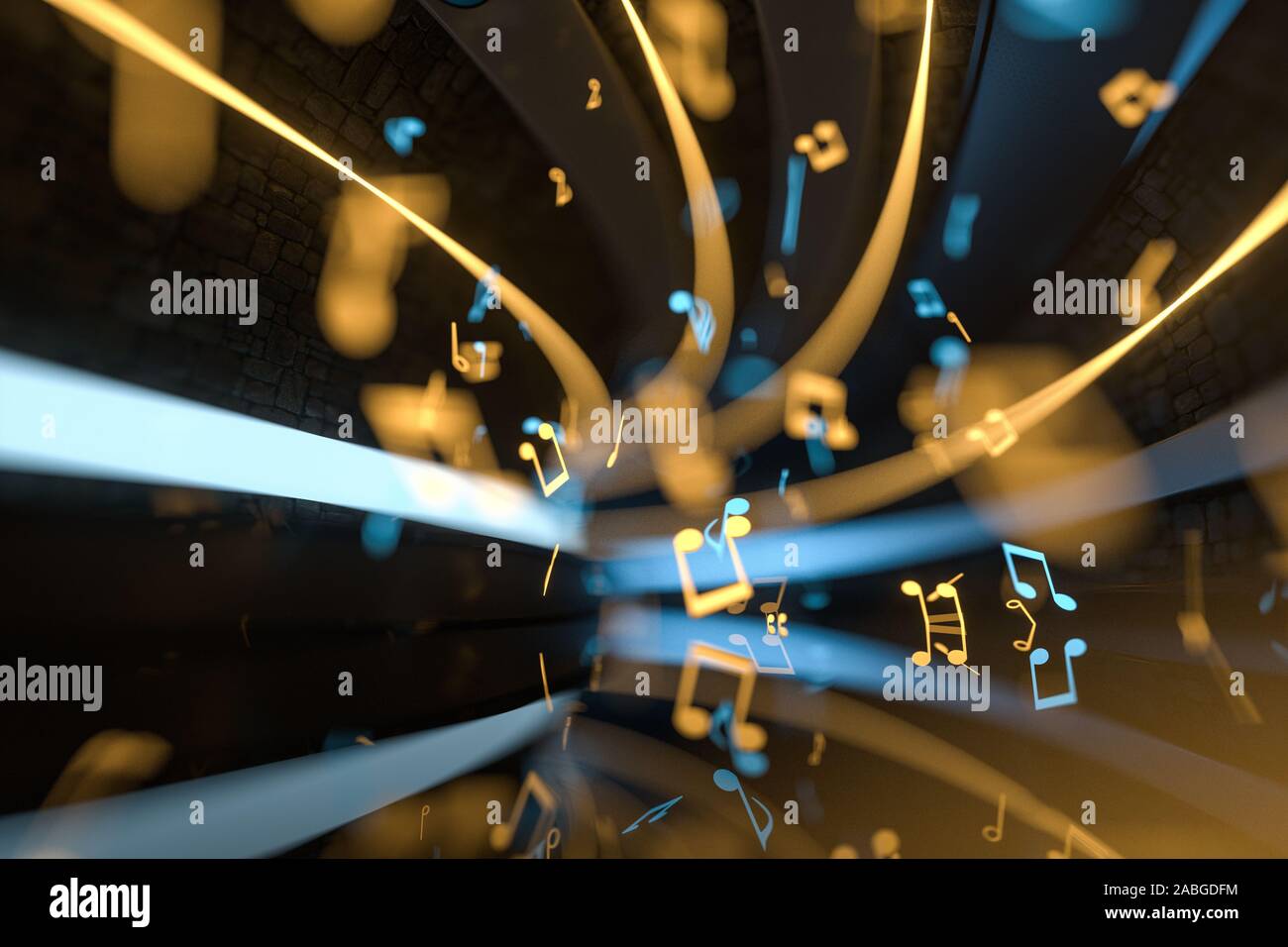 Music notes with dark background, floating notes, 3d rendering ...