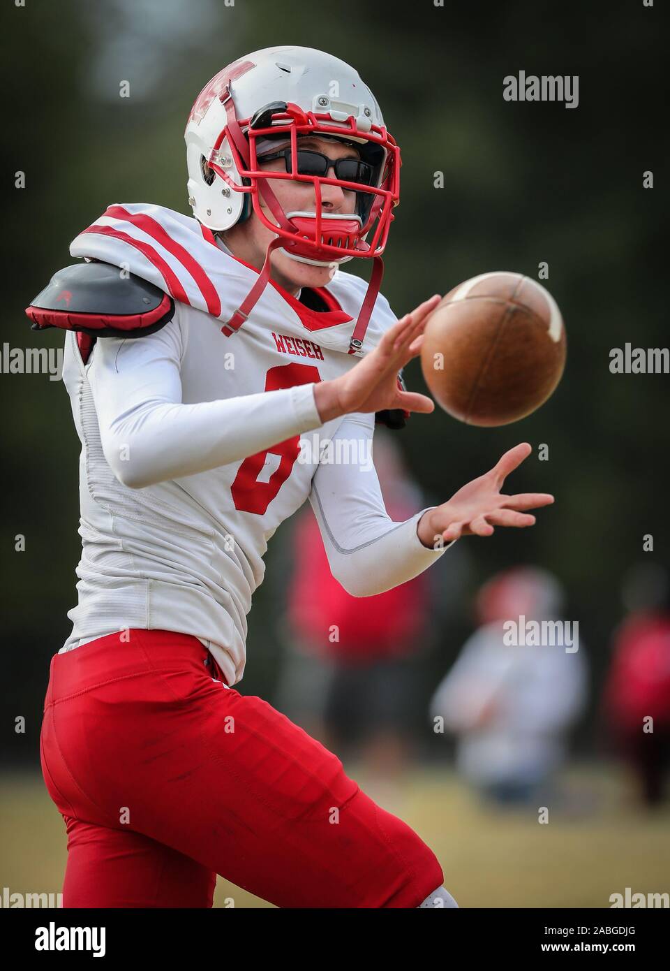 Football action with Weiser vs Timberlake in Spirit Lake, Idaho Stock ...