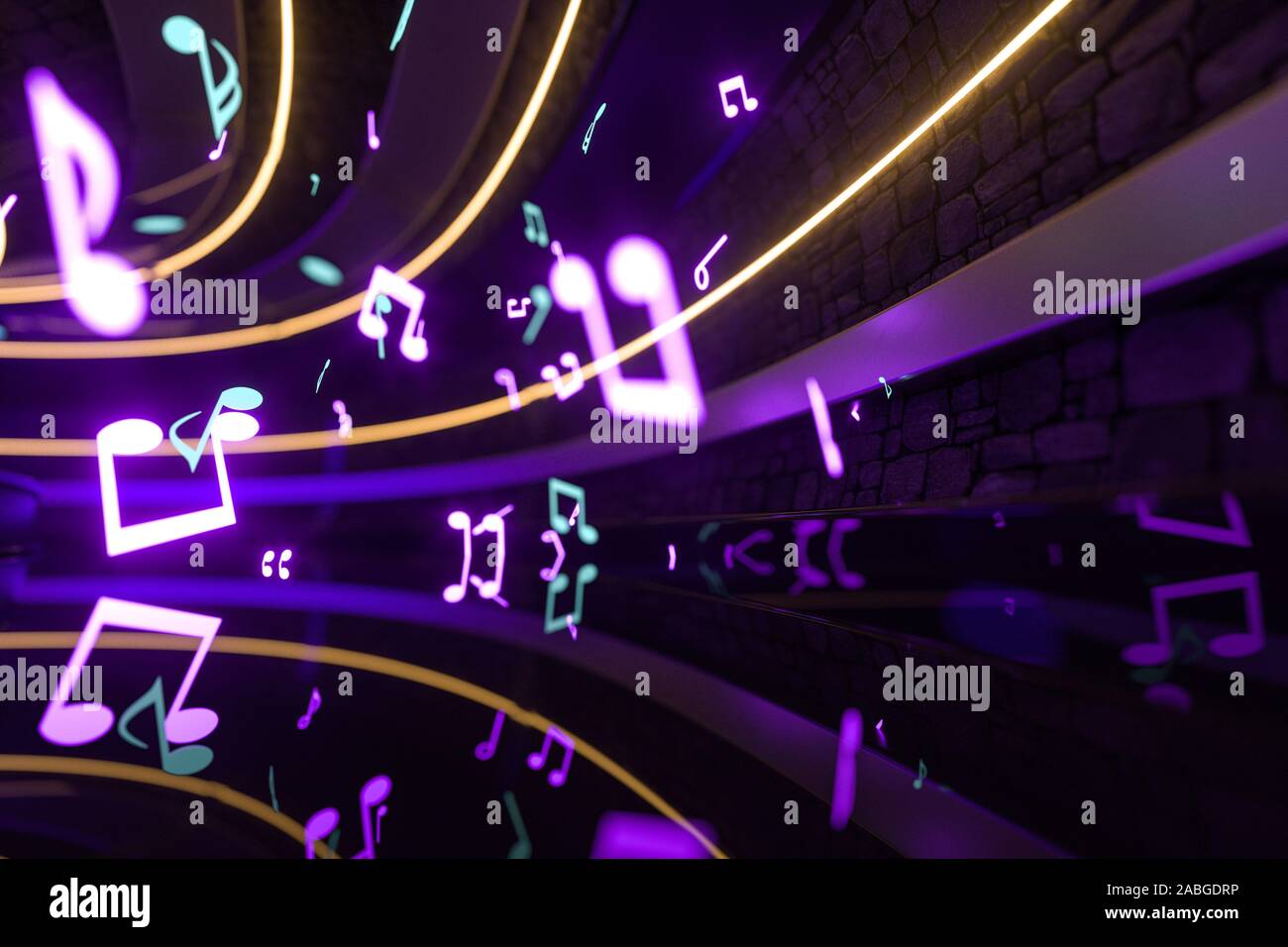Music notes with dark background, floating notes, 3d rendering ...