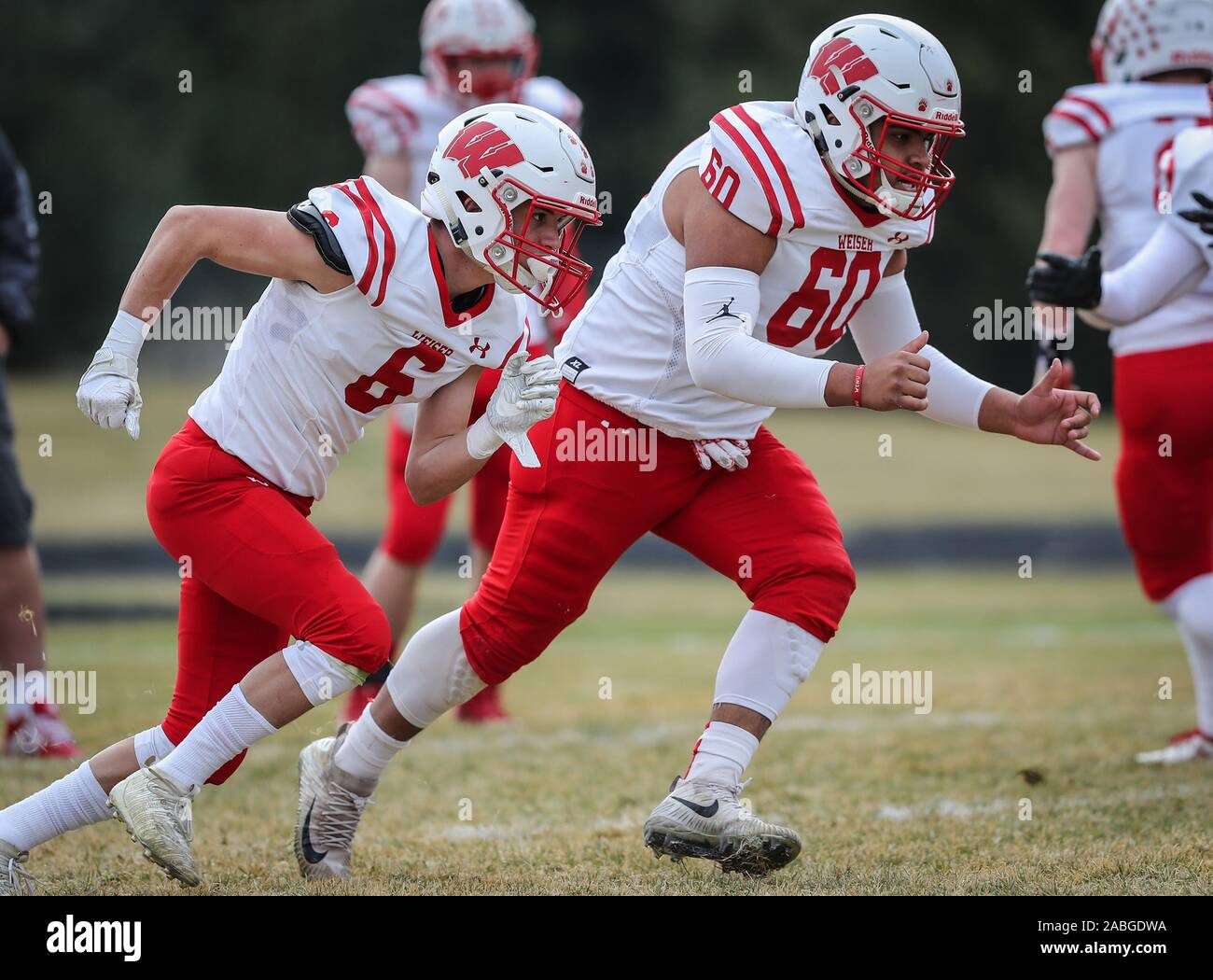 Football action with Weiser vs Timberlake in Spirit Lake, Idaho Stock ...