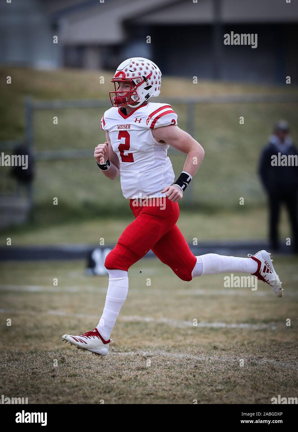Football action with Weiser vs Timberlake in Spirit Lake, Idaho Stock ...