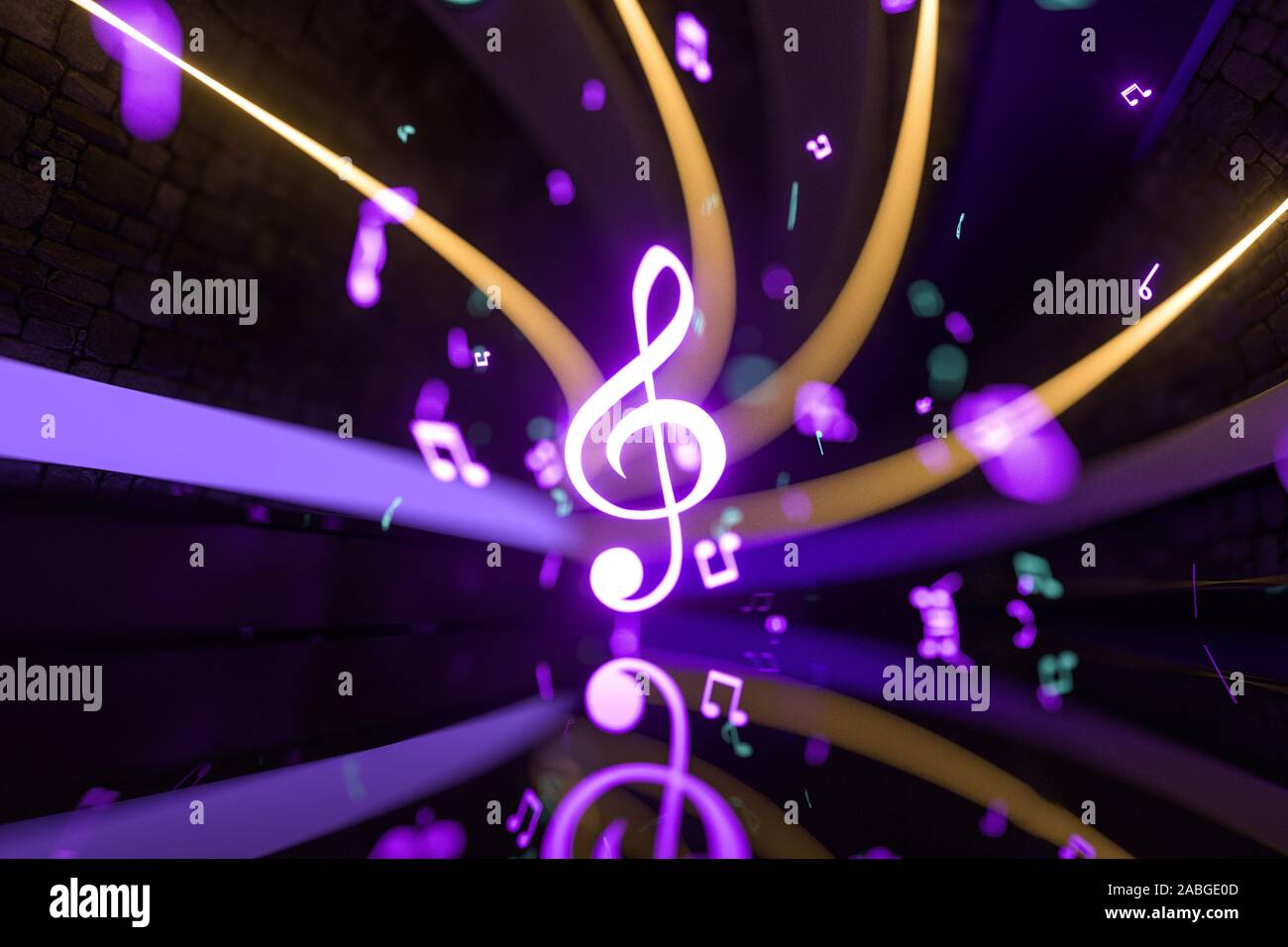 Music notes with dark background, floating notes, 3d rendering ...