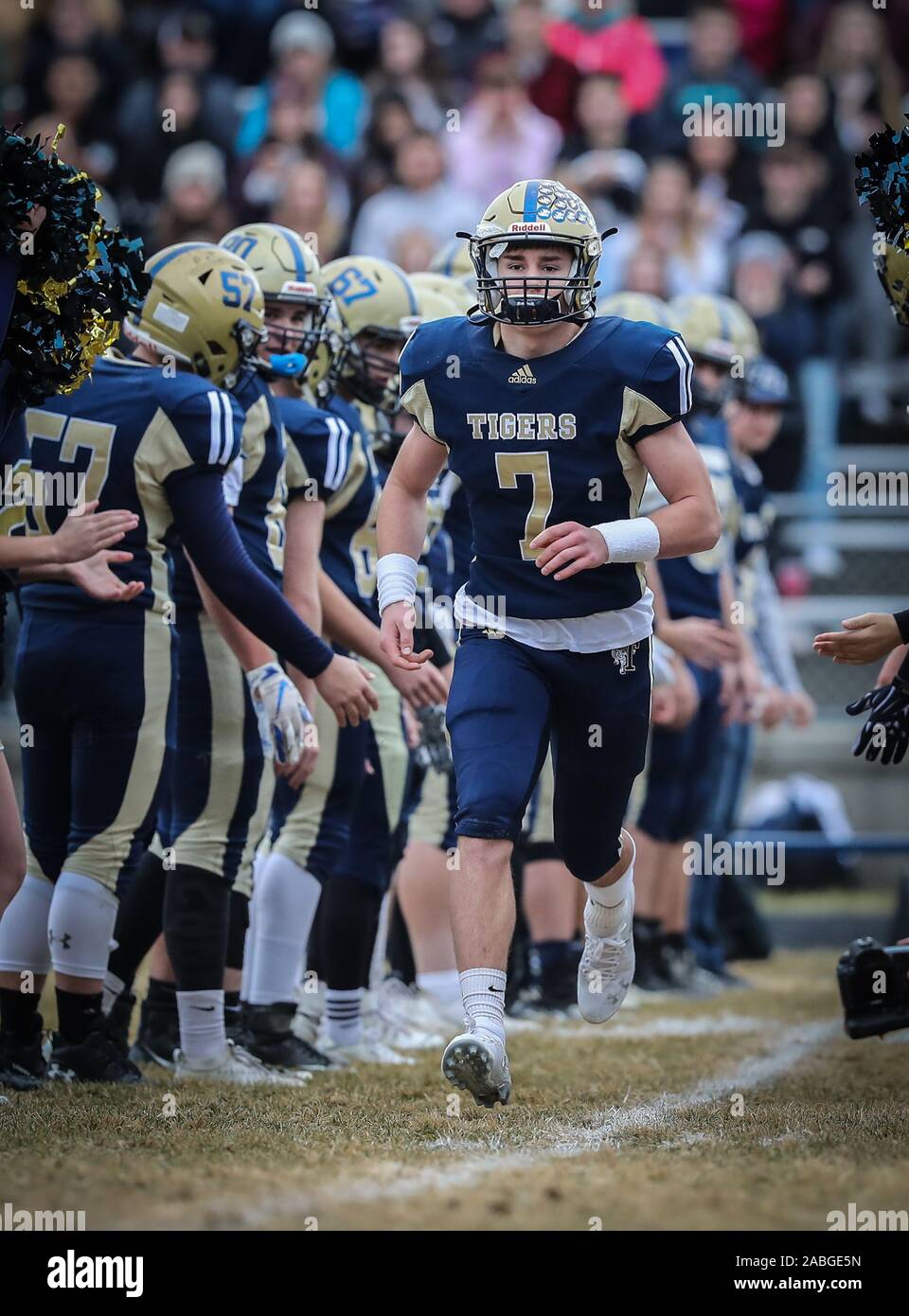 Football action with Weiser vs Timberlake in Spirit Lake, Idaho Stock ...